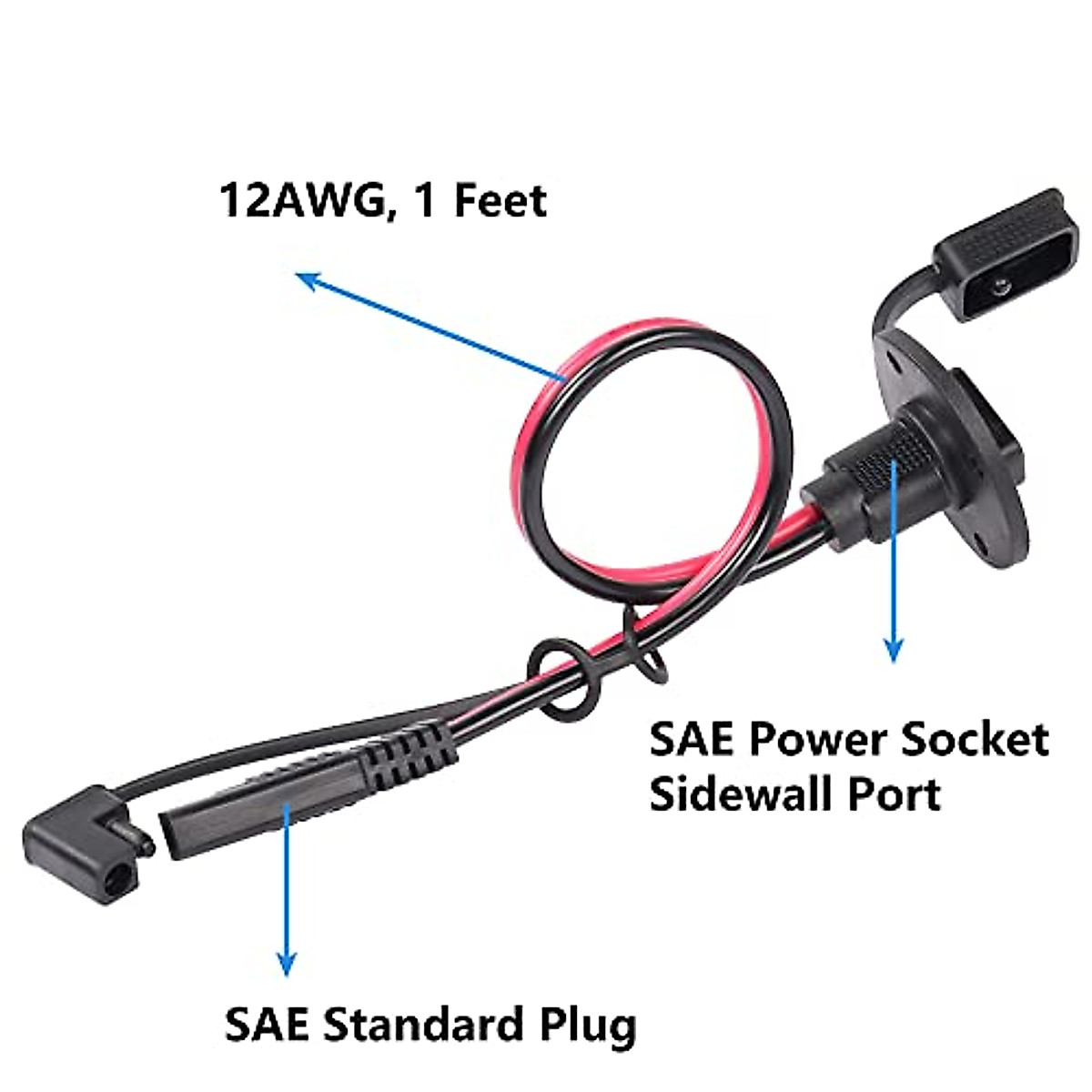 CERRXIAN 30cm 12AWG SAE to SAE Socket Sidewall Port Panel Mount Solar Cable, SAE Quick Connect Harness Cable(4-Pack)