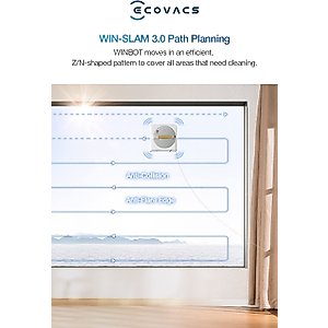 ECOVACS Winbot W1 Pro Window Cleaning Robot, Intelligent Cleaning with Dual Cross Water Spray Technology, Win SLAM 3.0 Path Planning, 2800Pa Suction Power, Edge Detection Technology, App Control,Grey