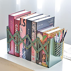 Citmage Adjustable Bookends 3 Compartments Decorative Metal Book Holders Heavy Duty Expandable Book Stand Organizer Magazine File Book Racks for Desk, Shelf, Office, Stationery Gift(Green)