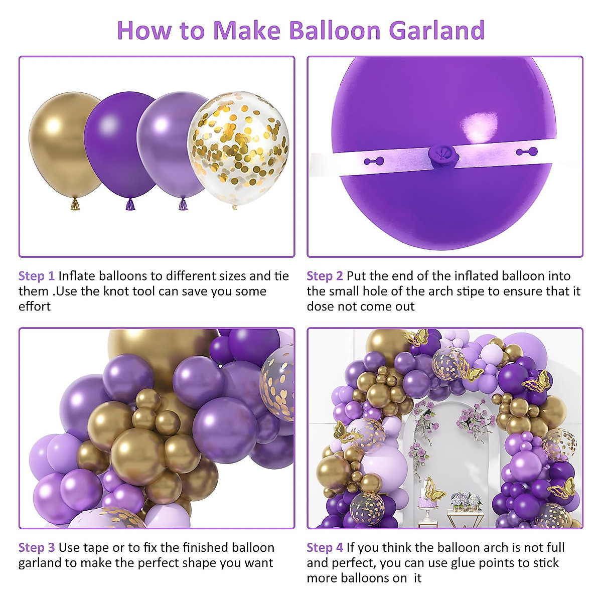 150Pcs Purple Balloon Garland Arch Kit, Butterfly Dark Purple Gold Lavender Metallic Light Pastel lilac Confetti Balloons for Girl Princess Butterfly Birthday Baby Shower Wedding Party Decorations