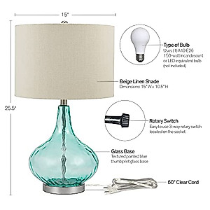 Catalina 18578-000 Transitional Thumbprint Glass Gourd Table Lamp, 25.5", Classic Blue