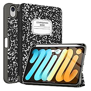 Soke New iPad Mini 6 Case 2021 with Pencil Holder - [Full Body Protection + 2nd Gen Apple Pencil Charging + Auto Wake/Sleep], Soft TPU Back Cover for 2021 iPad Mini 6th Generation 8.3 inch(BookBlack)