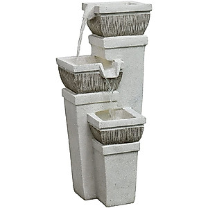 29.5-in. 3-Tier Tri-Column Indoor or Outdoor Garden Fountain with LED Lights for Patio, Deck, Porch