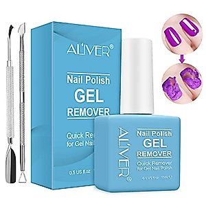 Gel Nail Polish Remover(15ML) - Professional Removes Nail Polish in 3-5 Minutes, Quickly & Easily, Not Hurt Nails with 1 PCS Cuticle Pusher + 1 PCS Nail Polish Scraper Blue