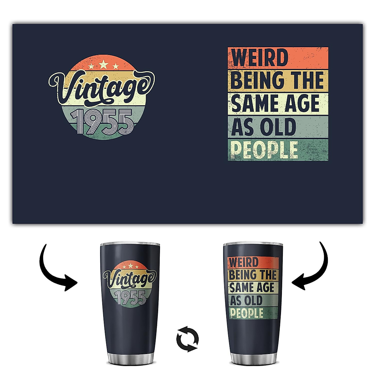 FROOBLEQUIRK 70 Years Old 1955 20 Oz Tumbler, 70th Birthday Gift for Men & Women, Funny 70-Year-Old Gift, Birthday Christmas Decorations