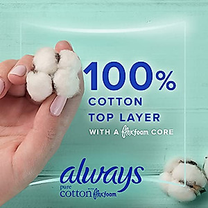 Always Pure Cotton, Feminine Pads For Women, Size 5 Extra Heavy Overnight Absorbency, Multipack, With Flexfoam, With Wings, Unscented, 18 Count x 3 Packs (54 Count total)