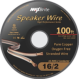 High Performance 16 Gauge Speaker Wire, Oxygen Free Pure Copper - UL Listed Class 2 (50 Feet Spool)