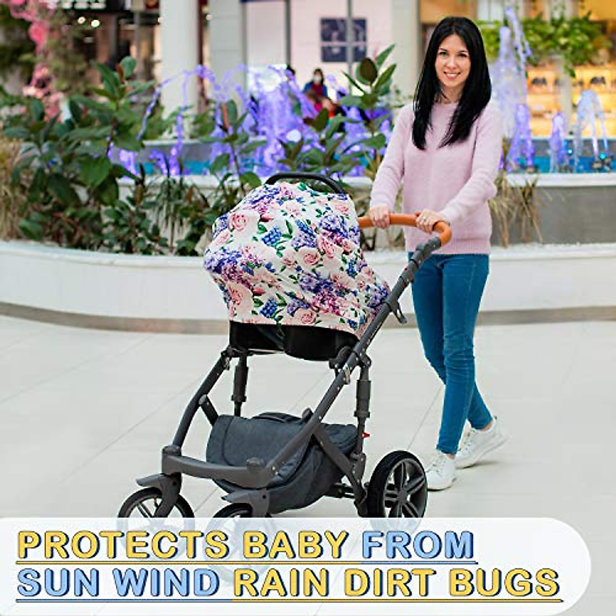 Multi Use Nursing Breastfeeding Cover Scarf-Car Seat Canopy by Busy Monkey-Shopping Cart-High Chair-Stroller and Carseat Covers for Boys and Girls-Infinity Stretchy Shawl-Baby Shower-Floral