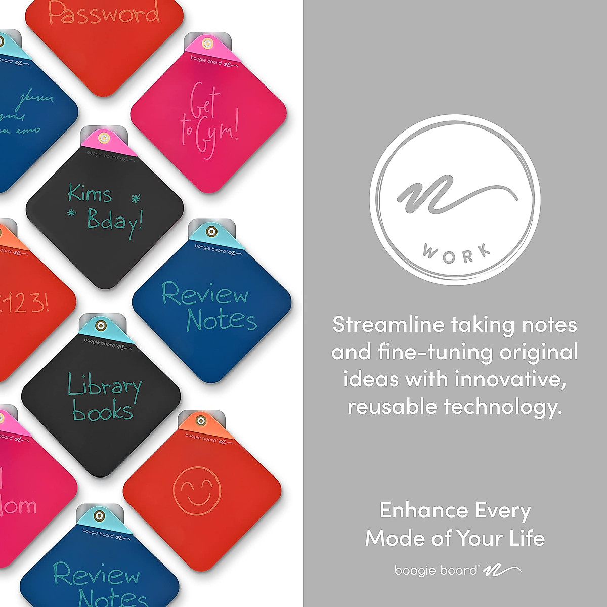 Boogie Board VersaNotes Starter Pack, Reusable 3-Pack 4x4 Dry-Erase and Sticky Note Alternative for Home and Office Includes 3 VersaNotes, Magnetic Mounting Plates, Instant Erase, and VersaPen, Black