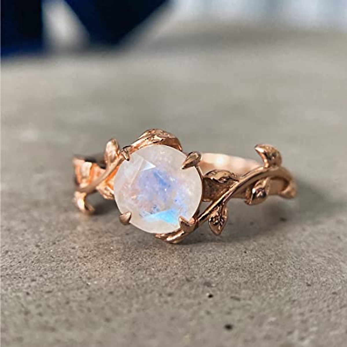 Genuine Moonstone Promise Ring for Women 14kt Gold by ASANA - Vintage Moonstone Ring Twig 14kt Rose Gold Sterling Silver Moonstone Promise ring - Crystal Rings, Gemstone Statement Ring, Moonstone Ring