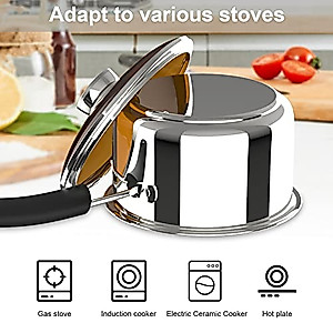 HOXHA Sauce Pot, 1.5 Quart Nonstick Saucepan, Stainless Steel Saucepan with Lid, Universal Milk Pot, Multipurpose Pot for Kitchen Home Restaurant Black