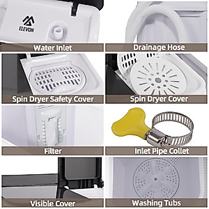 Elevon Portable, 17.6lbs Mini Compact Laundry, Twin Tub 11lbs 6.6lbs Spinner, Clothes Washer Washing Machine, Drain Pump for Apartment, Dormitory and RVs