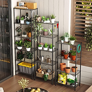 HOMEFORT 6-Shelving Unit, Adjustable Wire Shelving, Metal Wire Shelf with Shelf Liners and Hooks for Kitchen, Closet, Bathroom, Laundry, Black,21" W x 11" D x 69" H