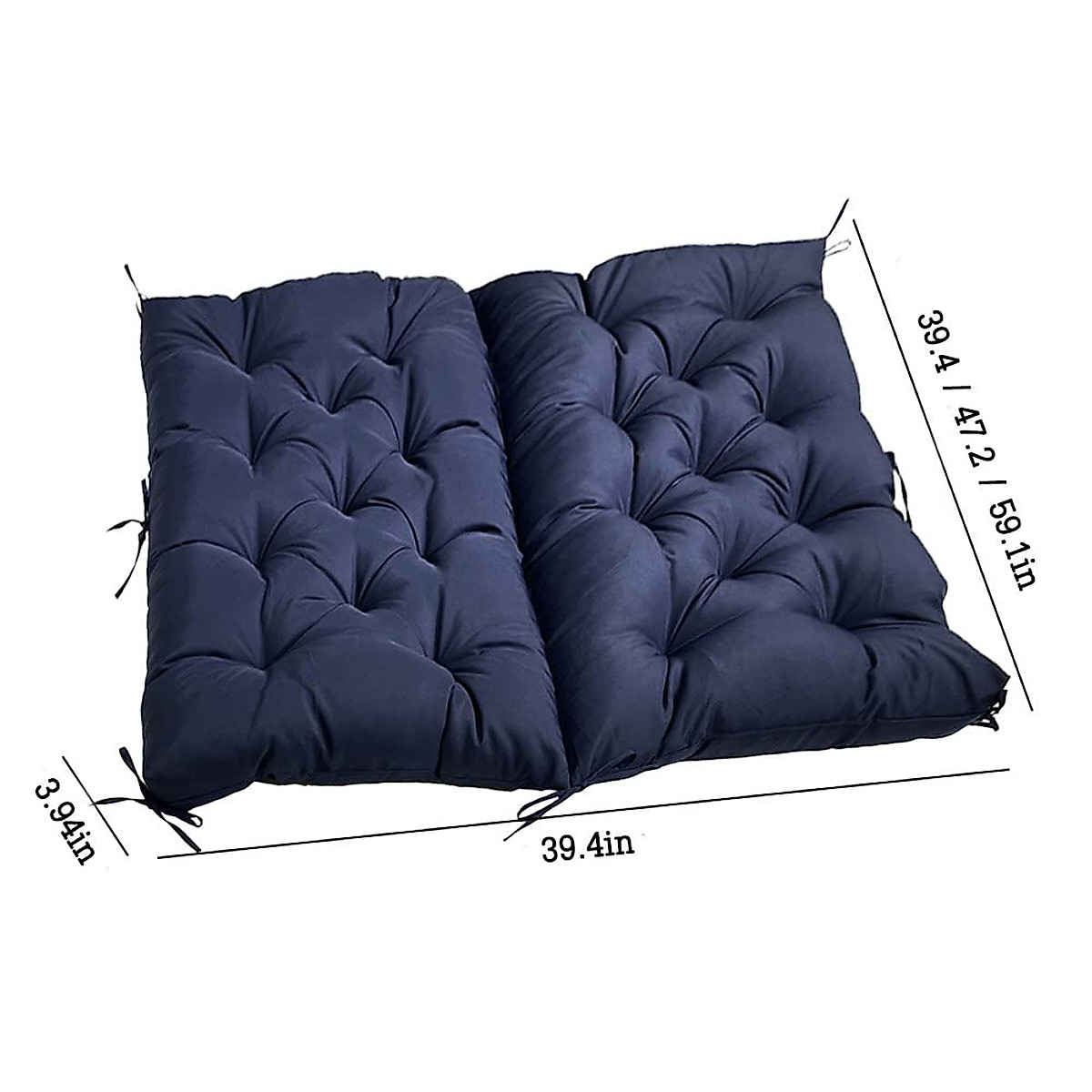SEAHOME Waterproof Bench Cushion with Backrest, 2 or 3 Seat Swing Replacement Cushions Overstuffed for Garden Patio Furniture Loveseat Swing Outdoor Bench Cushions (59.1 * 39.4 * 3.94inch, Navy Blue)