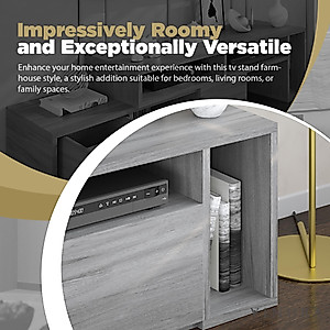 TV Stands for Living Room - 53” Gray Entertainment Center with Storage Shelves & Cabinets - Multipurpose TV Stand with Storage - Gray TV Stands for Living Room for Game Console