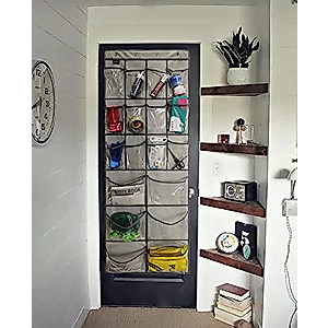 TidyMaster 2 Pack Extra Large Hanging Crystal Clear Over Door Shoe Organizers,closet shoe organizer shoe rack organizer shoe storage,12+6Pockets,8+8Hooks,Gray (59"x 21.6")
