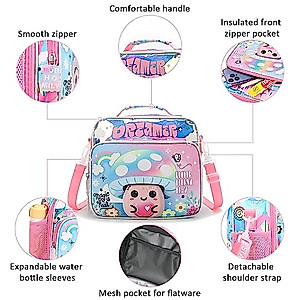 Robhomily Mushroom Girls Backpack with Lunch Box for Elementary School