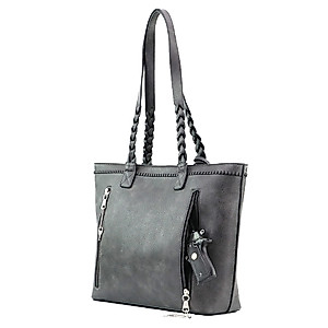 Lady Conceal Concealed Carry Purse - Locking Cora Stitched Gun Tote (Gray)