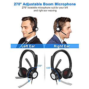 New bee USB Headset 270° Rotatable Microphone Computer Headset in-line Controls Call Center Stereo Wired PC Headset Ultra Comfort for Skype, Zoom, Laptop, Phone, PC, Tablet