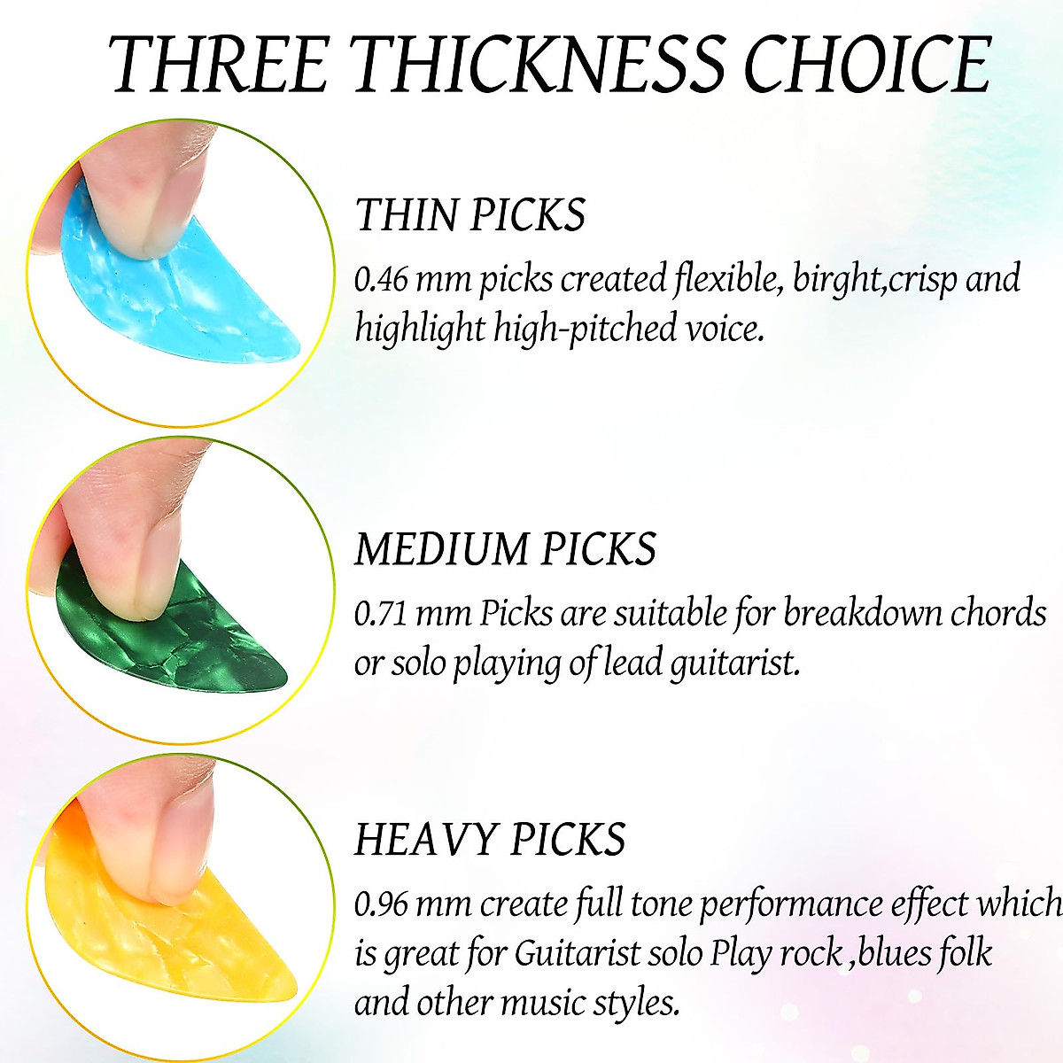 Yeshone 600 Pcs Guitar Picks Celluloid Guitar Pick Plectrums Guitar Picks for Acoustic Guitar Plectrum Guitar Pick Acoustic Guitar Picks for Electric Guitars(Multicolor,0.46mm, 0.71mm, 0.96mm)