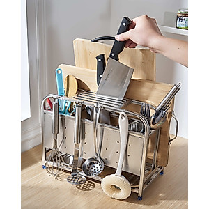 Allvin Knife Holder and Cutting Board Holder,Stainless Steel Material,This Kitchen Utensil Organizer is Perfect for Storing Your Knives, Cutting Boards, Chopsticks, Spoons, and Forks Etc (Black)