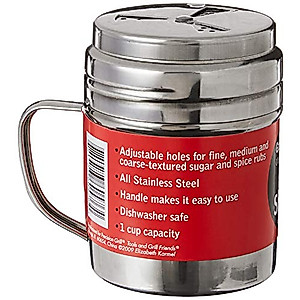 Elizabeth Karmel’s Adjustable Dry Rub Shaker with Holes for Medium and Coarse Grind Seasonings, Stainless Steel, 1-Cup Capacity