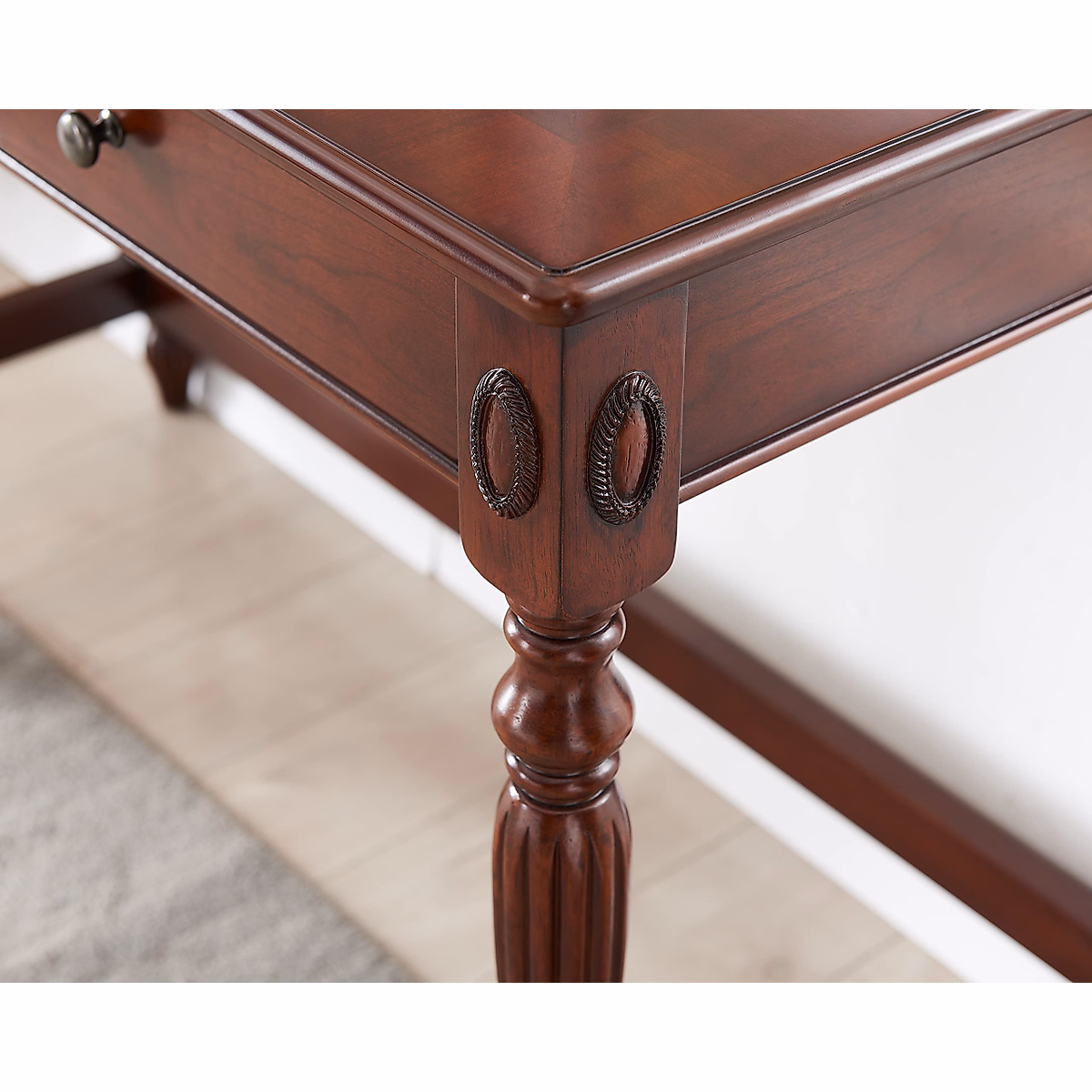 LEEMTORIG Traditional Solid Wood Writing Desk, Small Secretary Desk with 2 Drawers, Mahogany Desk Cherry Wood Writing Table for Home Office, 46" W French Provincial Desk, Cherry Walnut BSZ-1533-WD