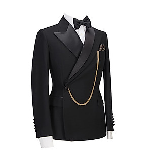 LILIS Mens 2 Piece Suit Slim Fit One Button Solid Formal Wedding Tux Blazer & Pants Black, 40-41