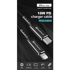 CinchForce USB Type-C to Lightning Cable [Apple MFi Certified] - Supports PD Fast Charging, High Speed Data, Made for Any Device That uses Apple Lightning Connector - Black 6.6ft Cable (2m)
