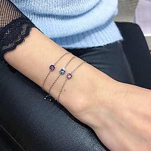 EGOO&YAMEE March Birthstone Bracelet Silver Copper White Gold Plated Cz Crystal Hearts & Arrows Adjustable Bangle (12 Color) Gifts for Women