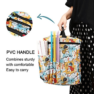 KOKNIT Cartoon Yarn Storage Bag, High Capacity Crochet Organizer Tote with Pockets for Skeins of Yarn, Knitting Needles(Up to 14") and Other Small Accessories, for Lovely People