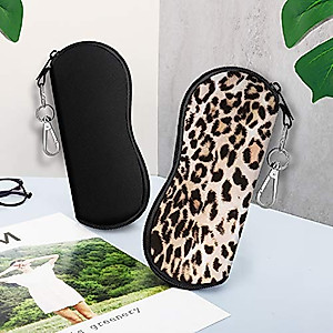 MoKo Eyeglasses Case, (2 Pack) Soft Zippered Neoprene Sunglasses Pouch Protective Eyewear Case Bag with Clip for Men and Women, Black and Leopard