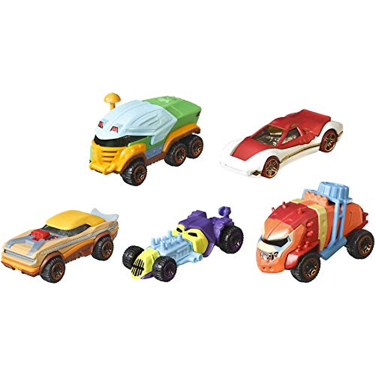 Hot Wheels Masters of the Universe 5-Pack of 1:64 Scale, Collectible Vehicles Inspired by He-Man, Skeletor, Man-At-Arms, Beast Man & Teela, Gift for Collectors, Fans & Kids Ages 3 Years & Older