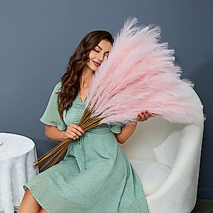 FOTEEWL 8 PCS Faux Pampas Grass Decor 38"/3.1FT Tall Fake Pompas Floral Large Artificial Pompous Grass Branches Plants for Floor Vase Filler Home Boho Decoration (Pink)