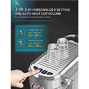 Gevi 20 Bar Compact Professional Espresso Coffee Machine with Milk Frother/Steam Wand for Espresso, Latte and Cappuccino, Stainless Steel, 35 Oz Removable Water Tank