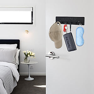 Key Holder Wall Mount, Metal Key Hooks for Wall, Key Hanger with 6 Hooks Keys Rack Organizer Self Adhesive Home Decor for Entryway Front Door Hallway Office, 9.6inch, Matt Black