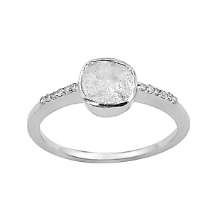 Shine Jewel 0.25 CT Natural Uncut Polki Diamond Solitaire Engagement Ring with Accents 925 Sterling Silver Platinum Plated Handmade Jewelry Gift for Women Size 7