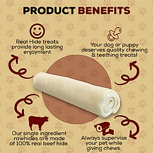 Real Hide | All Natural Dog Chew Treats - Premium Rawhide Rolls, 9-10 Inch - Long Lasting Grass Fed Free Range Beef Hide - Medium/Large Dogs - 4 Count