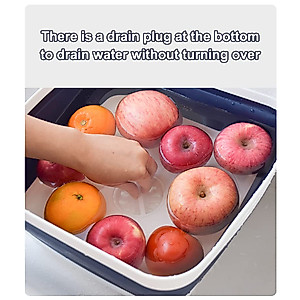 MontNorth Dishpan for Washing Dishes,9L Collapsible Dish Tub Portable Sink,Wash Basin,Foldable Laundry Tub,Washing Basin with Drain Plug,Dishpan for Kitchen Sink,Camping Dish Washing Tub,Navy Blue