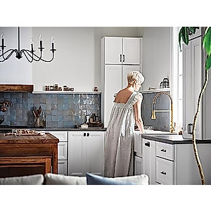 Moen WeymouthBrushed Gold One Handle Pre-Rinse Spring Farmhouse Pulldown Kitchen Faucet with Power Boost for a Faster Clean, S73104BG