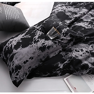 Celevingne Duvet Cover Set 3PCS with Zipper Closure Luxurious Modern Printed Comforter Cover 1 Duvet Cover and 2 Pillowcases (Black Marble, Twin)