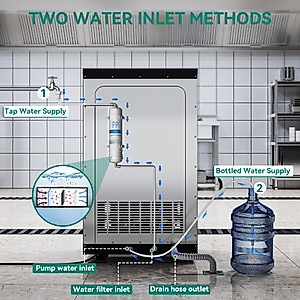 YITAHOME 2 Way Water Inlet Commercial Ice Maker Machine 100LBS/24H with 33LBS Storage Bin, Under Counter Ice Machine Freestanding Ice Maker with Stainless Steel Ice Scoop, Ice Bucket