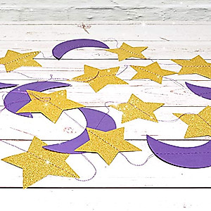 Purple Gold Birthday Party Decorations/Graduation 2023/Purple Gold 2pcs Moon and Star Garlands 1st Birthday Garland Love You to The Moon and Back Purple Gold Moon Star Baby Shower Decorations