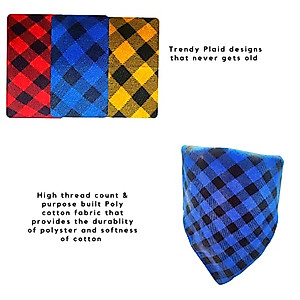 TPC Buffalo Small Plaid Dog Bandana| 3 Count |Double Fabric, Cute Bandanas for Dogs in Red,Blue and Yellow Plaid Designs. (Small)
