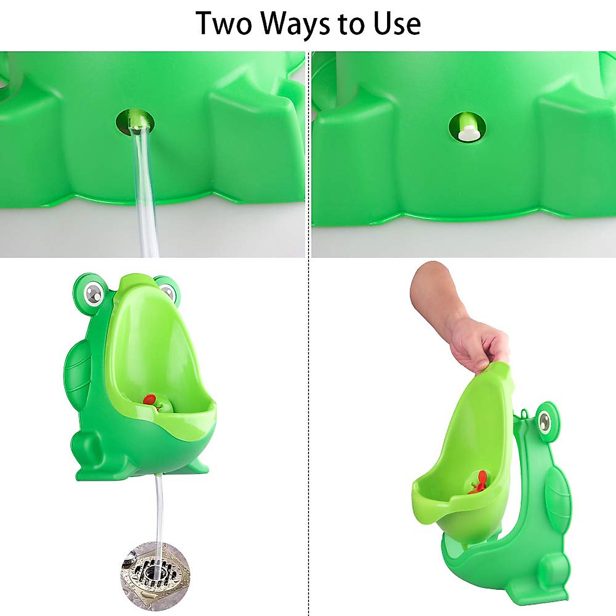 Frog Potty Training Urinal with Drain Tube for Boys Toddler, Tomorotec Kids Urinal Trainer with Funny Aiming Target Green