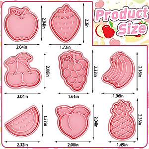 8 Pcs Fruit Cookie Cutters with Plunger Stamps Set 3D Grape Banana Strawberry Pineapple Watermelon Peach Cherry Apple Cookie Cutters for Treats DIY Cookie Cake Baking Supplies