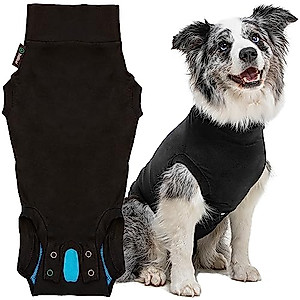 Recovery Suit for Dogs - Dog Surgery Recovery Suit with Clip-Up System - Breathable Fabric for Spay, Neuter, Skin Conditions, Incontinence - 55-69 cm Neck to Tail - Medium Dog Suit by Suitical, Black