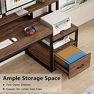 Tribesigns Computer Desk with File Drawer and Storage Shelves, 60 inch Vintage Large Home Office Desk Computer Table Study Writing Desk Workstation with Hutch (Dk Brown)