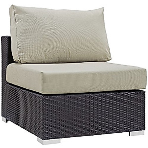 Modway Convene Wicker Rattan Outdoor Patio Sectional Sofa Armless Chair in Espresso Beige