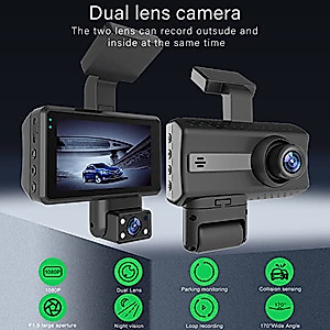 Dash Cam for Cars, 1080P Full HD Dash Camera, 3.0 Inch IPS Screen Dashboard Dashcam, Car Driving Recorder with 170° Wide Angle, Night Vision, G-Sensor, Loop Recording, Parking Monitor (Front+Inside)